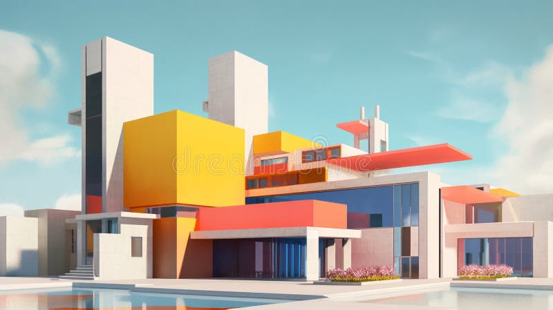 2d Photorealistic Rendering of a Modern Building in Colorful Cubist ...