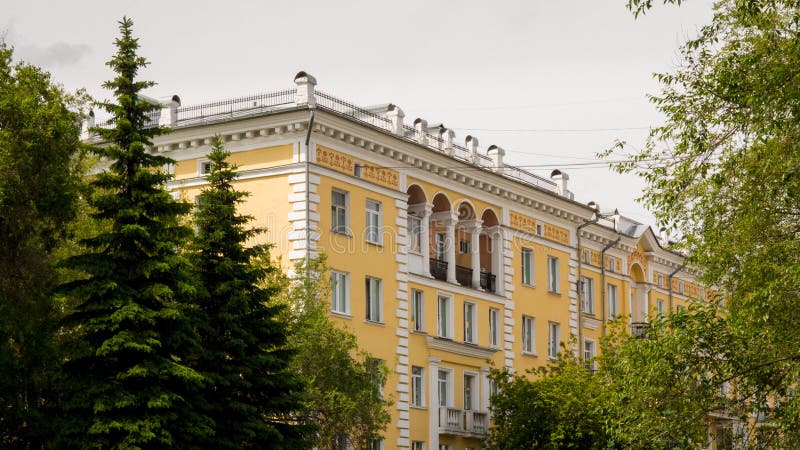 The Building and Pine Trees in the City Stock Photo - Image of ghost ...