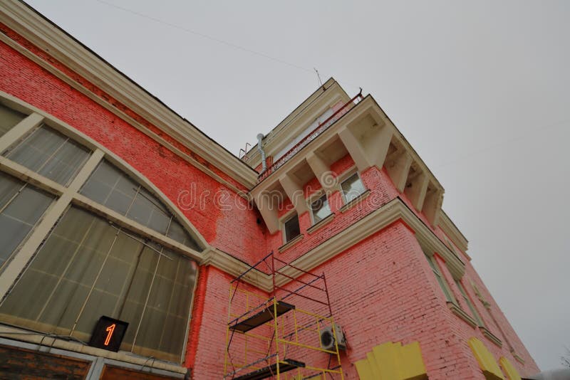 The Building of Pink Bricks Stock Image - Image of outside, exterior ...