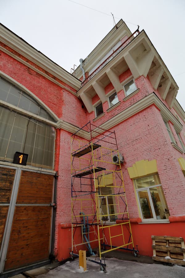 The Building of Pink Bricks Stock Image - Image of architecture ...
