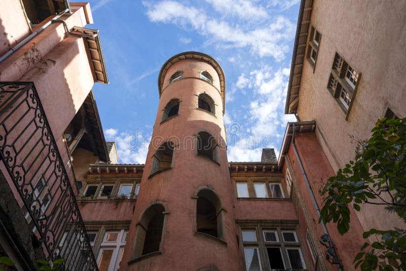 Building with Pink Tower in Lyon Stock Image - Image of monument, lyon ...