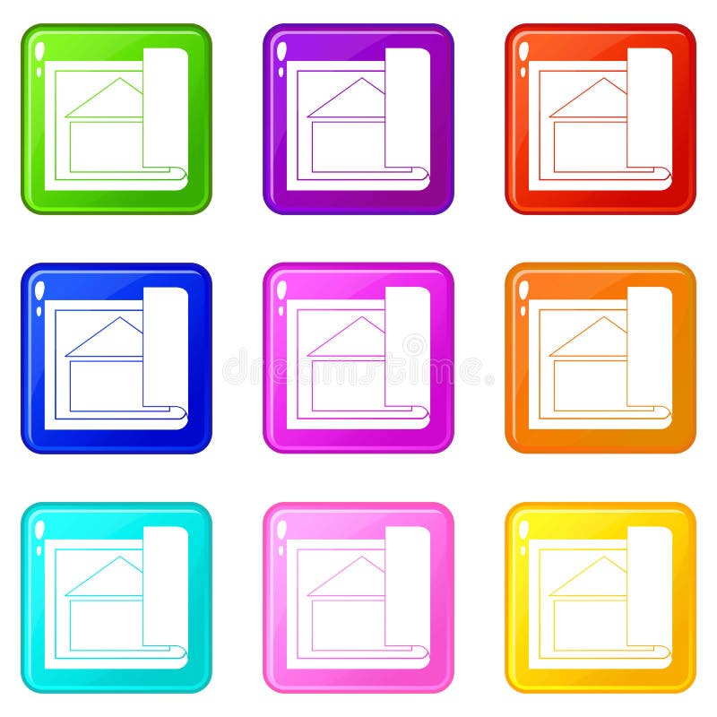 Building plan icons 9 set stock vector. Illustration of architect ...