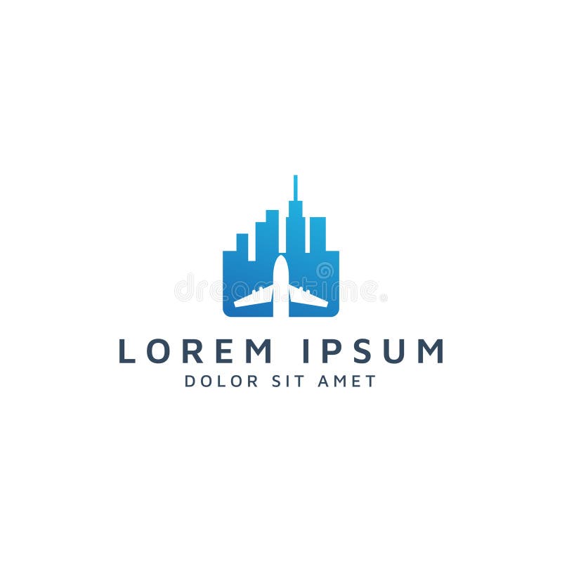 Building and Plane Negative Space Logo Design Stock Vector ...