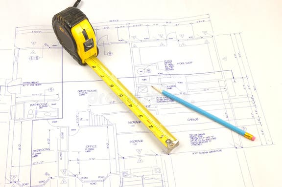 Building Plans and Tape Measure Stock Image - Image of contractor ...