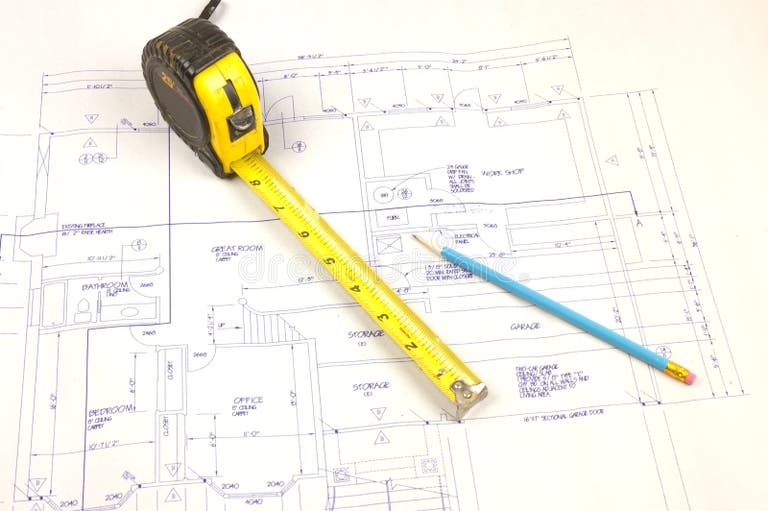 Building Plans and Tape Measure Stock Image - Image of contractor ...