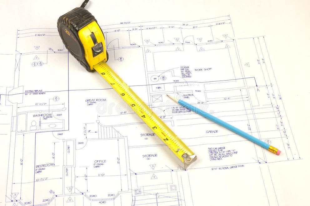 Building Plans and Tape Measure Stock Image - Image of contractor ...