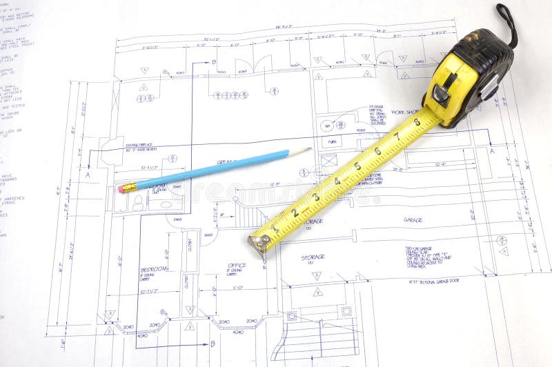 Building Plans and Tape Measure Stock Photo - Image of floor, plans ...