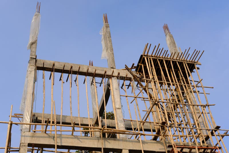 Building Pole Pillar with Steel & Concrete Under Construction Stock ...