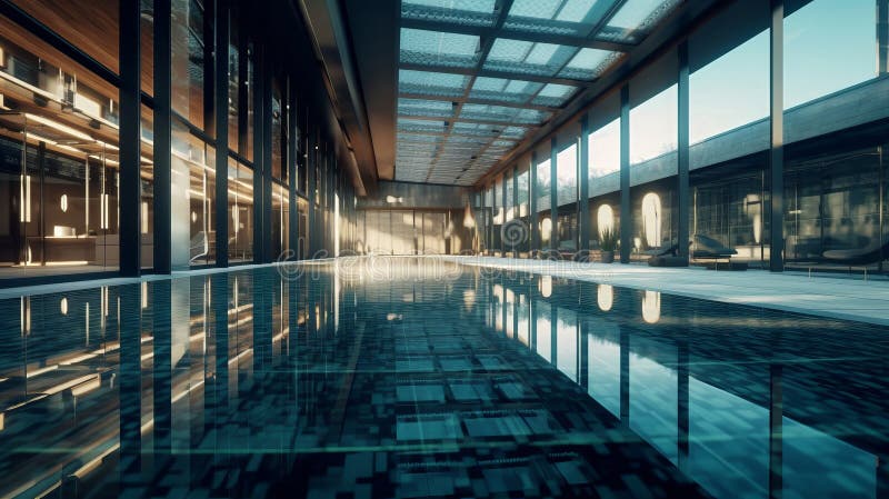 A Building with a Pool of Water. Generative AI. Stock Illustration ...