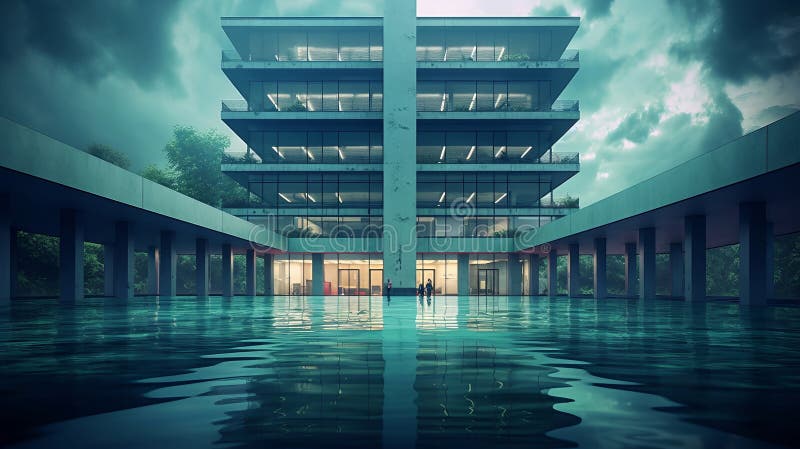 A Building with a Pool of Water. Generative AI. Stock Illustration ...