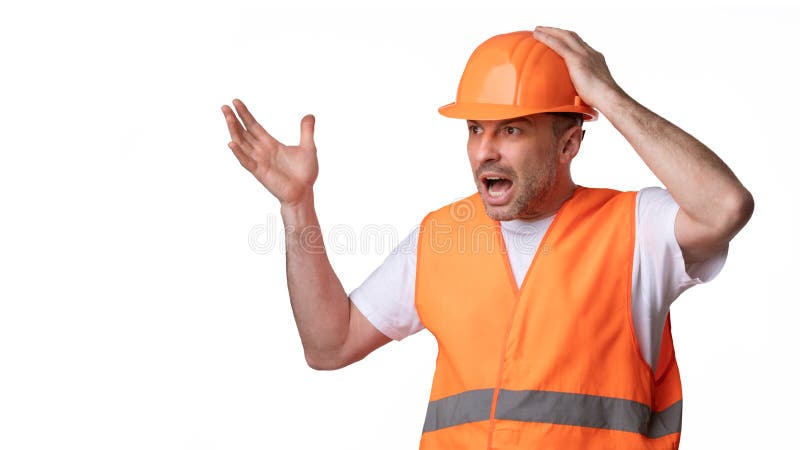 An Angry Construction Worker Holding Papers or Documents Stock Image ...