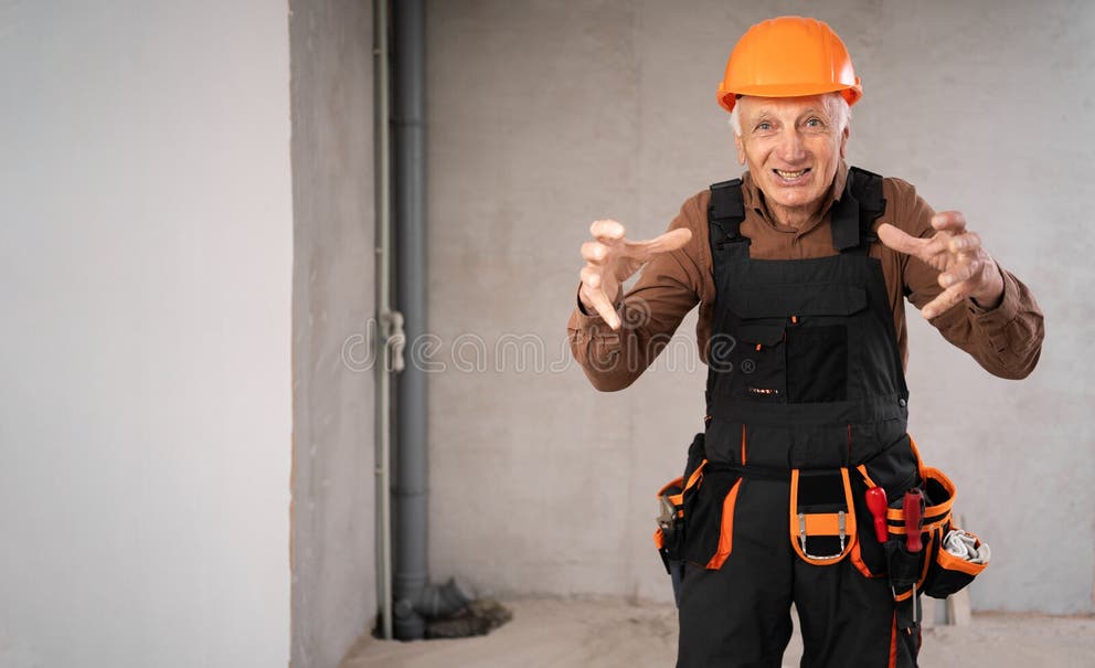 Building Problems and Troubles. Mad Elderly Construction Worker ...
