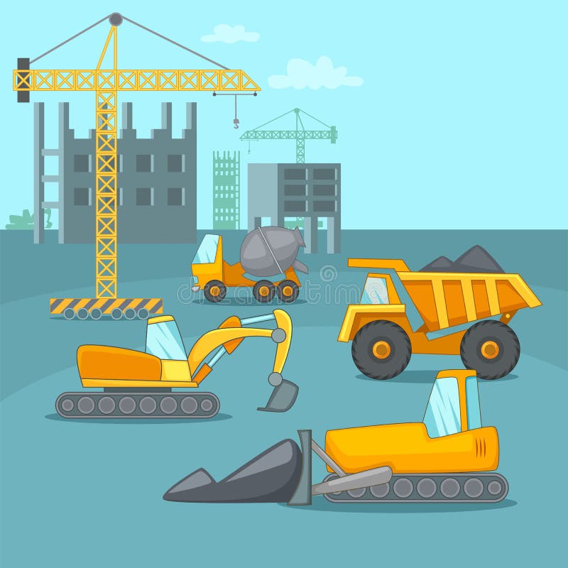 Building Process Concept Trucks, Cartoon Style Stock Vector ...