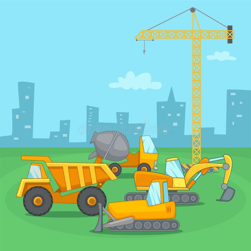 Building Process Concept Vehicle, Cartoon Style Stock Vector ...