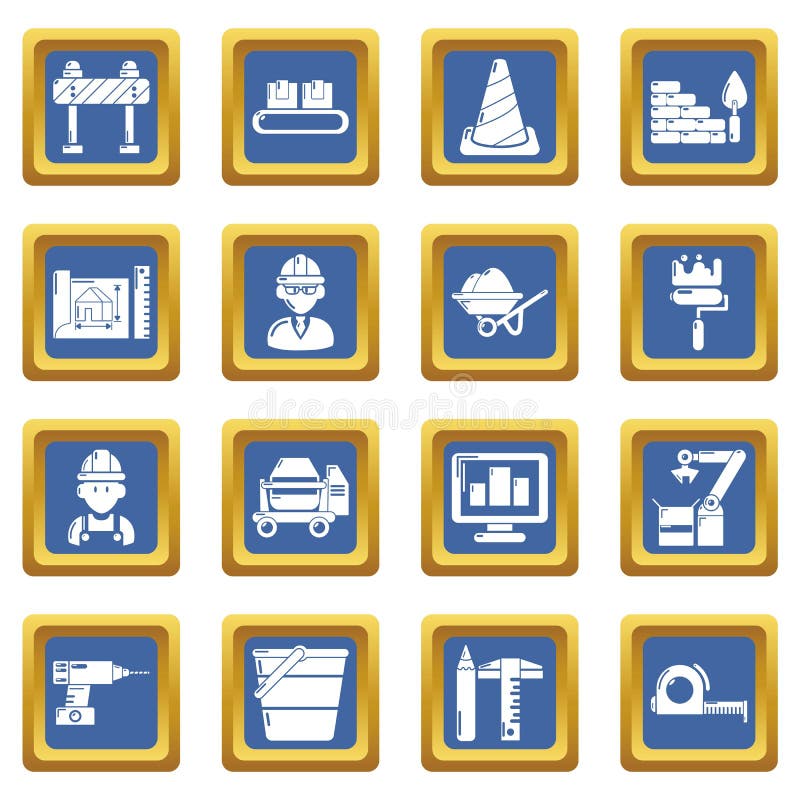 Building Process Icons Set Blue Square Stock Illustration ...