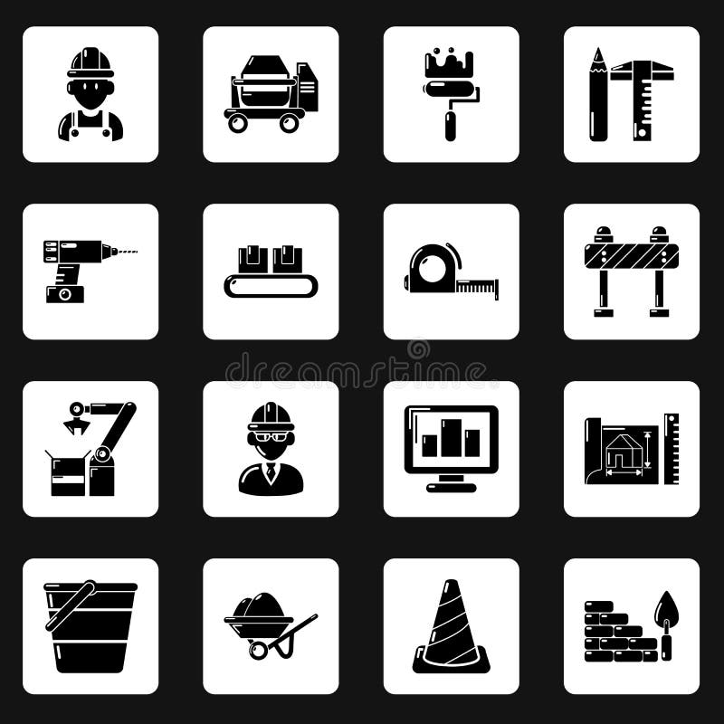 Building Process Icons Set, Simple Style Stock Vector - Illustration of ...