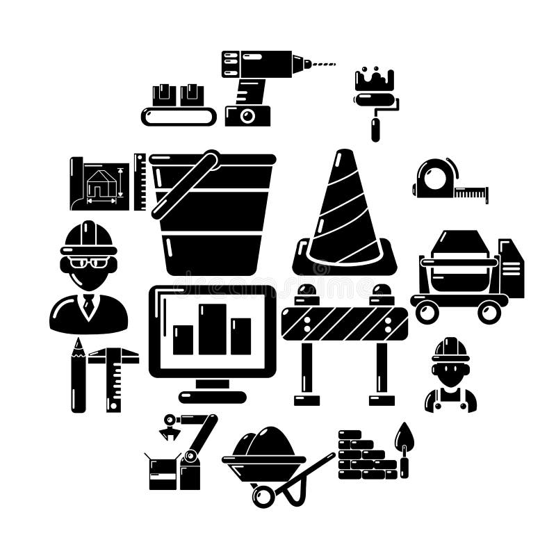 Building Process Icons Set, Simple Style Stock Vector - Illustration of ...