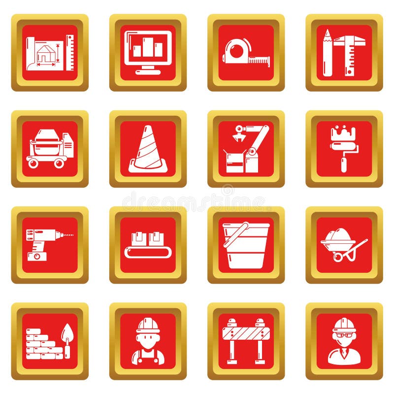 Building Process Icons Set Red Square Vector Stock Vector ...