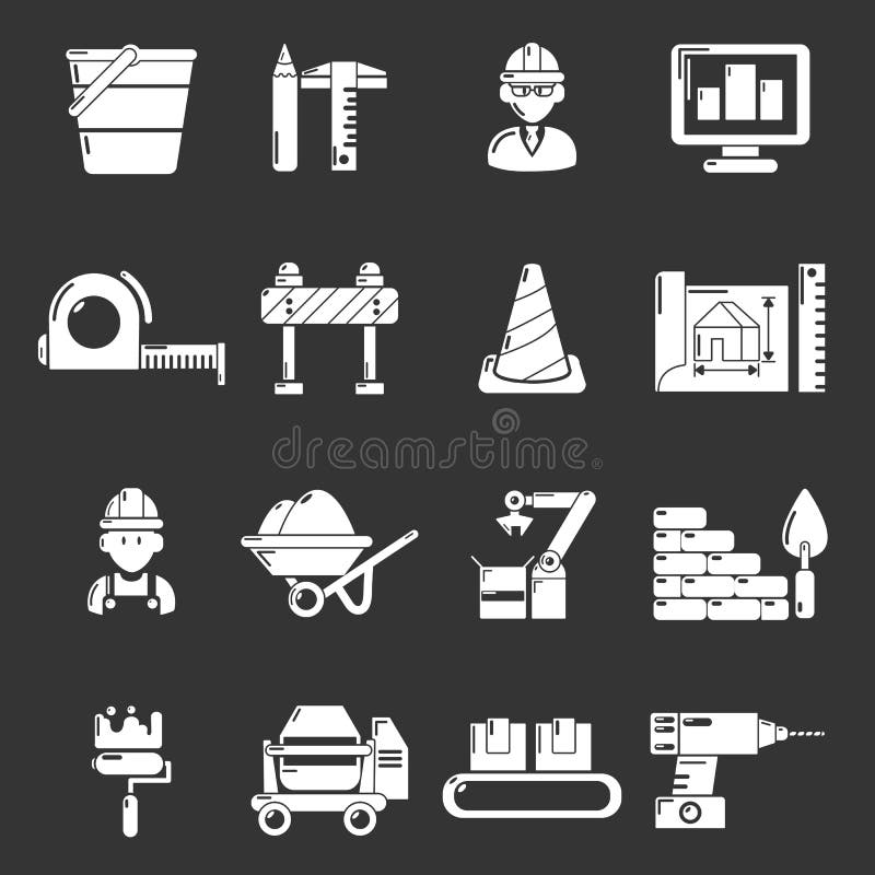Building Process Icons Set Grey Vector Stock Vector - Illustration of ...