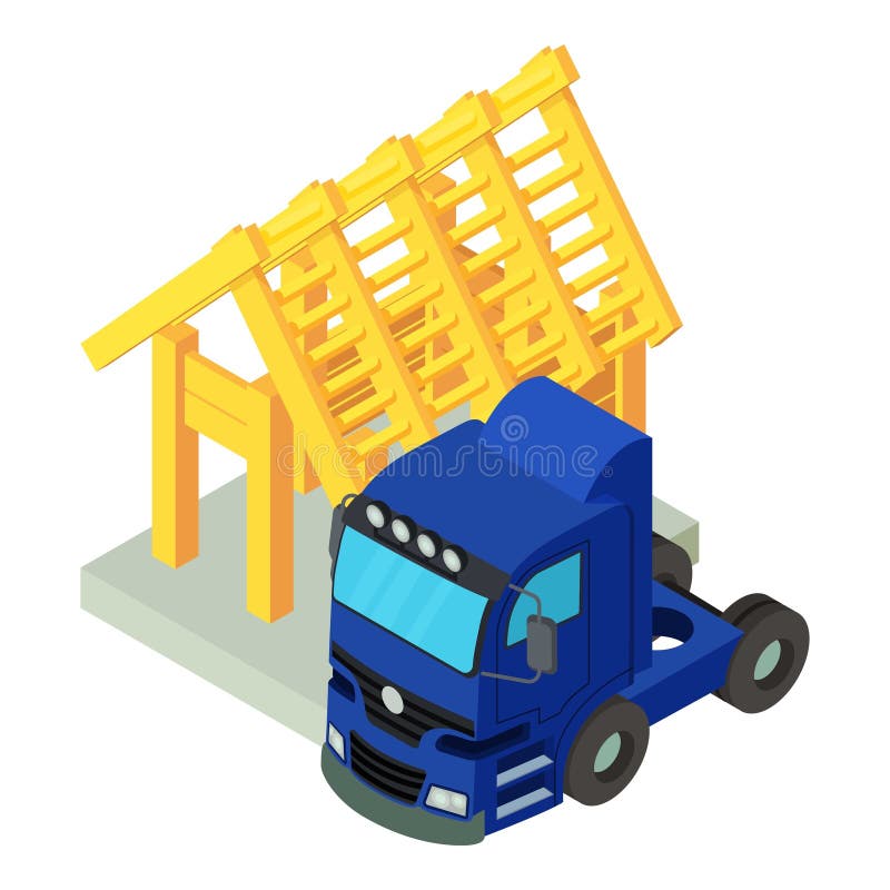 Building Progress Icon Isometric Vector. Semi Trailer Truck and ...