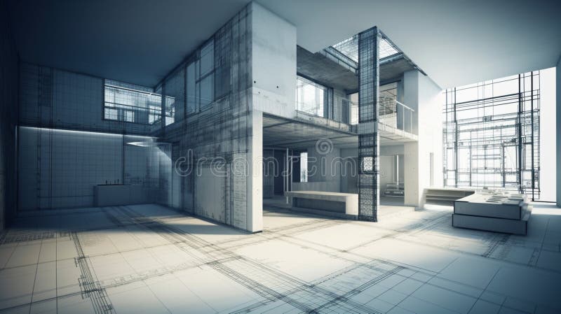 Building Project Plan Blueprint of a Modern House Stock Illustration ...