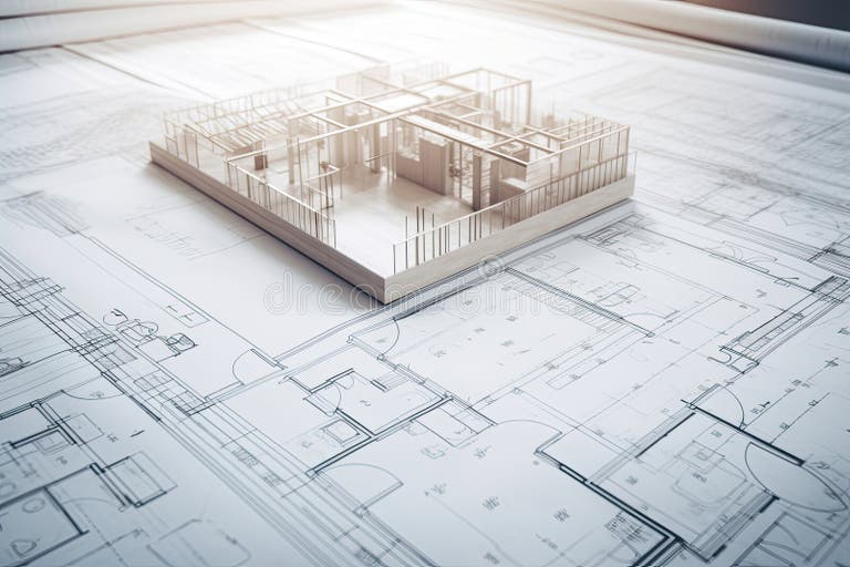 Building Project Plan Blueprint of a Modern House Stock Illustration ...
