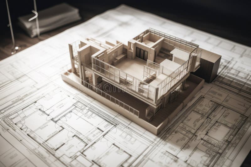 Building Project Plan Blueprint of a Modern House Stock Illustration ...