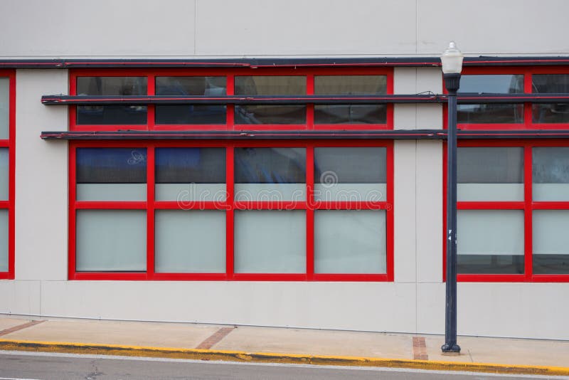 Red Framed Windows on a Street Stock Image - Image of light, street ...
