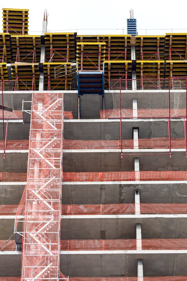 Building with Red Protective Mesh Stock Image - Image of concrete, beam ...