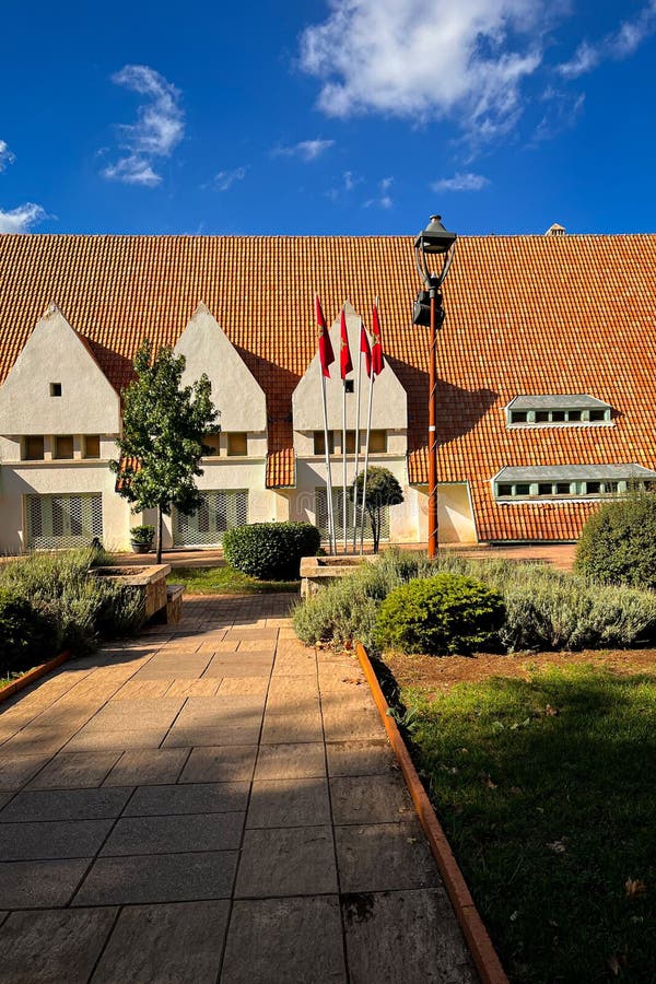 Building with Red Roof Tiles in Ifran Stock Image - Image of pathway ...