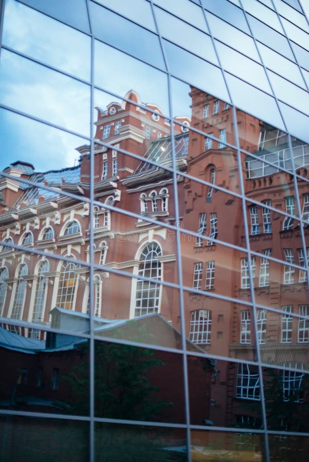 The Building is Reflected in the Stained Glass Stock Photo - Image of ...