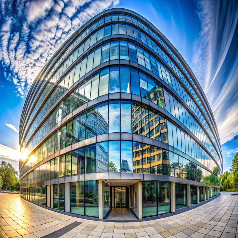 Building Reflected in Windows of Modern Office Building Stock ...