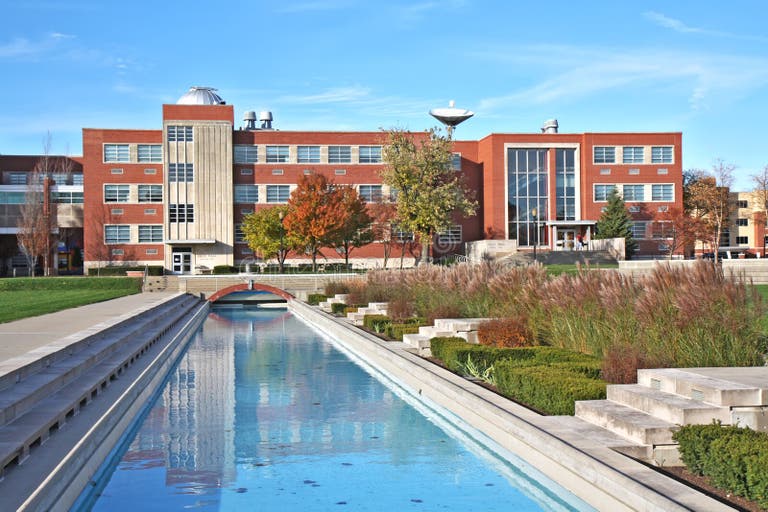 Building and Reflecting Pool on a University Campu Stock Photo - Image ...