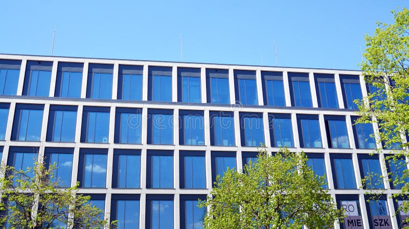 Modern Office Building Windows with Vertical Lines and Reflection ...