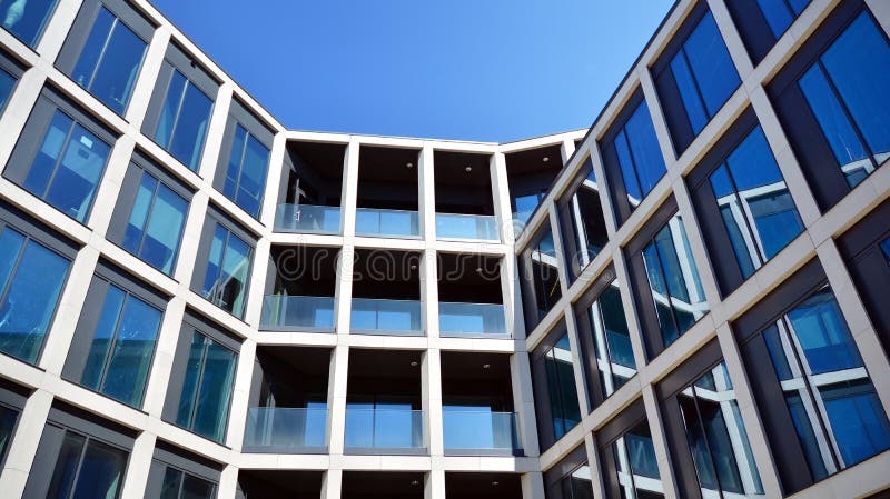 Modern Office Building Windows with Vertical Lines and Reflection ...