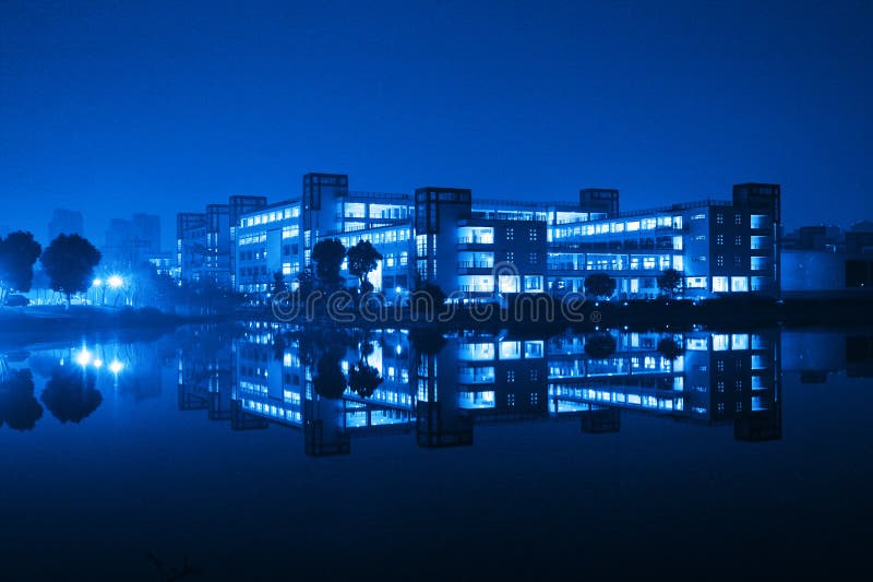 Building and Reflection at Night Stock Photo - Image of china, chinese ...