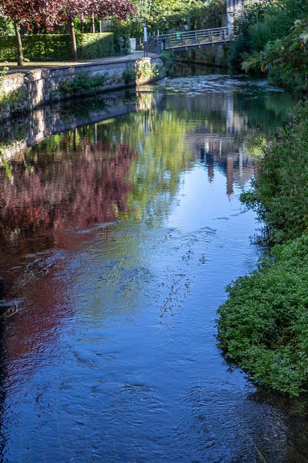 Building Reflection in River, Bernay Normandy,France, Eptember 2020 ...