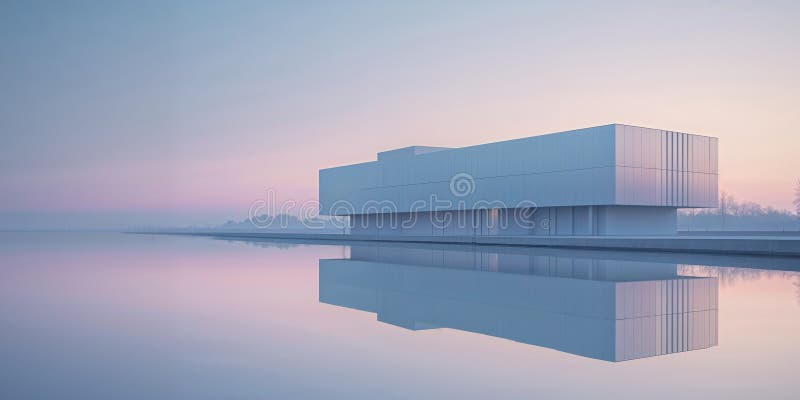 Building Reflects Softly in Water during Blue Hour Sunset. Stock Image ...
