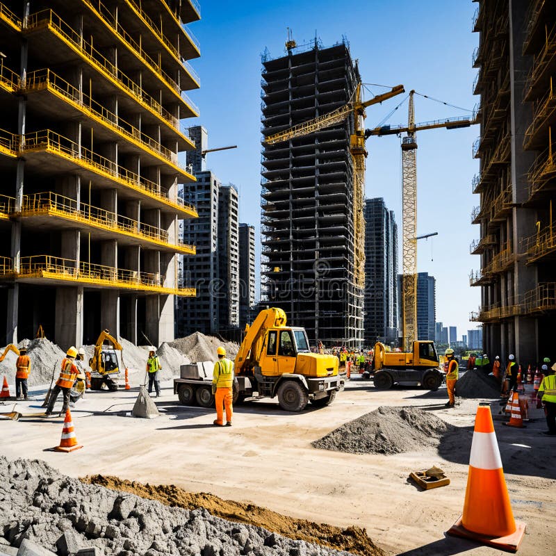 Building, Road and General Construction Works Stock Illustration ...