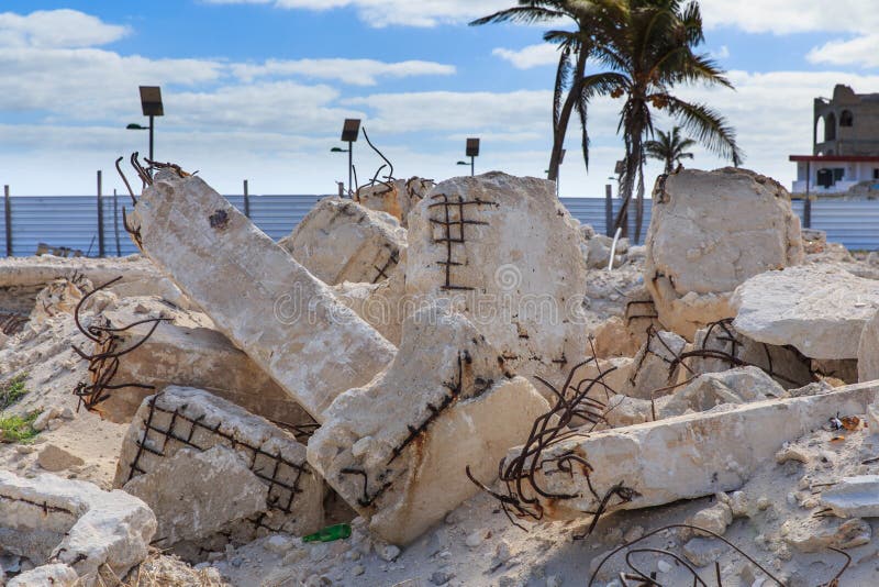 Building Rubble Concrete and Rebar Stock Image - Image of destruction ...