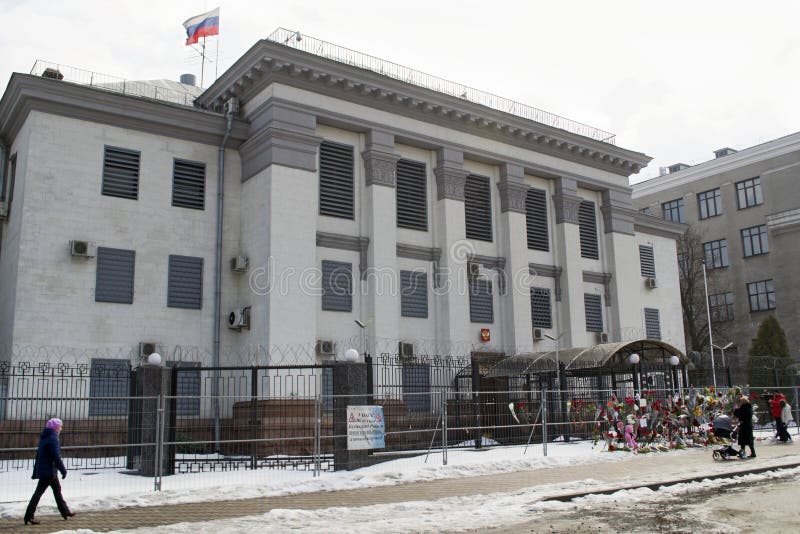 Flowers and Toys in Front of the Russian Embassy in Kyiv Editorial ...