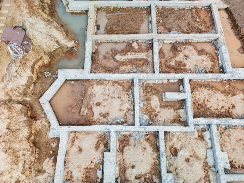 Construction Site Showing the Foundation Layout of a New Building with ...
