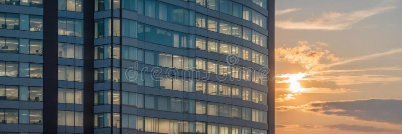 Building S Glass Facade Glows with Sunset Colors As Evening Approaches ...