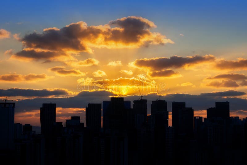 Building S Silhouettes of City and Sunset. Stock Image - Image of ...