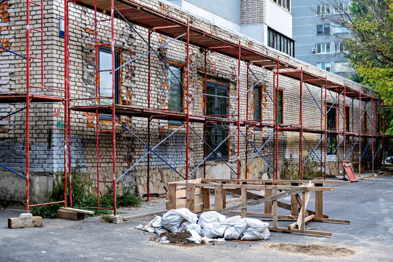 A Building with Scaffolding on the Side of it Stock Photo - Image of ...