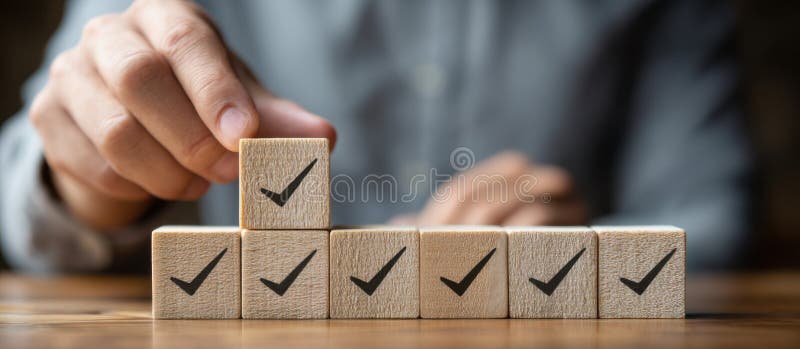 Building a Sequence of Wooden Blocks with Check Marks To Represent ...