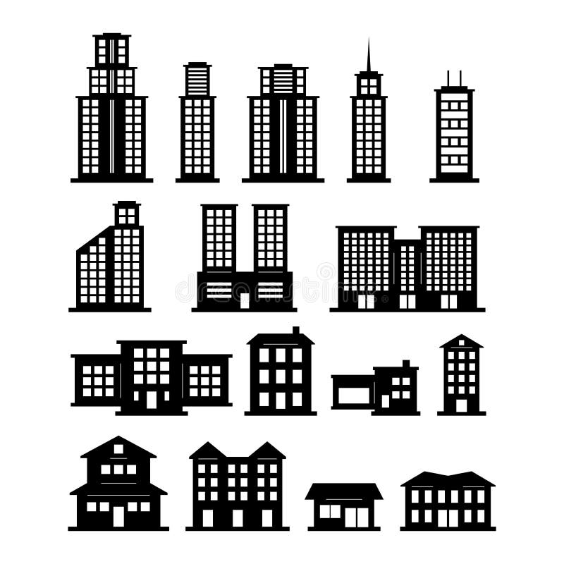 Building Black and White Icon Set. Stock Vector - Illustration of ...