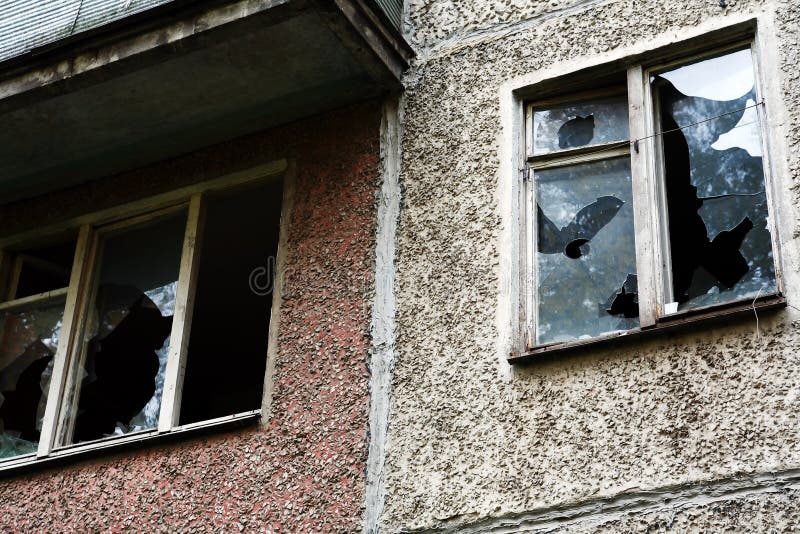 Building with Shattered Windows Stock Photo - Image of breakage, broken ...