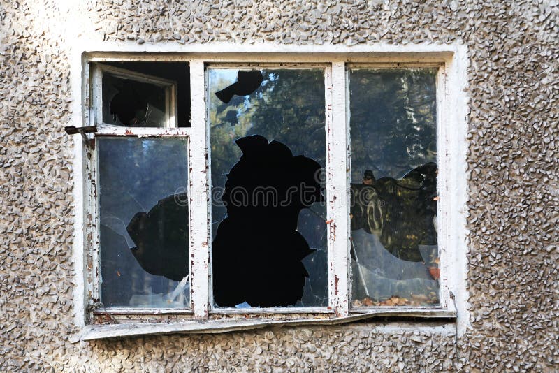 Shattered Windows on Abandoned Industrial Building Stock Image - Image ...