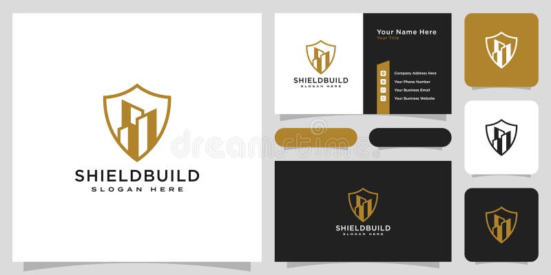 Building and Shield Line Style Logo and Business Card Stock Vector ... Building and Shield Line Style Logo and Business Card Stock Vector ...